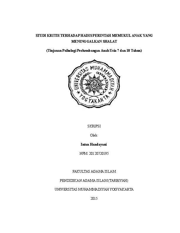 (DOC) STUDI KRITIS TERHADAP HADIS PERINTAH MEMUKUL ANAK YANG | intan ...