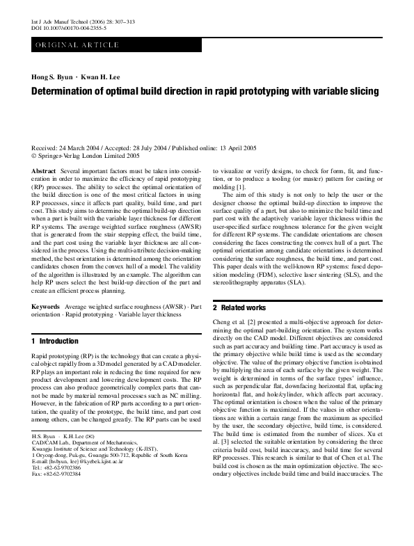 (PDF) Determination of optimal build direction in rapid prototyping with variable slicing