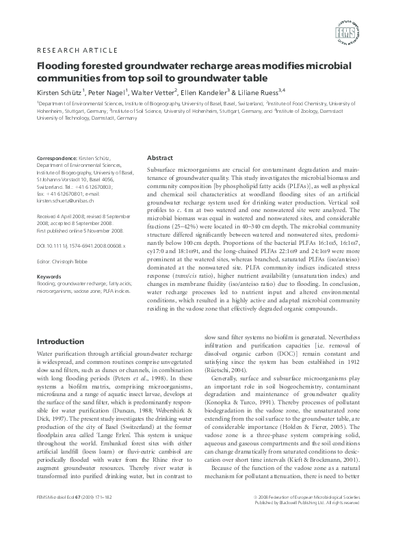 (PDF) Flooding forested groundwater recharge areas modifies microbial ...
