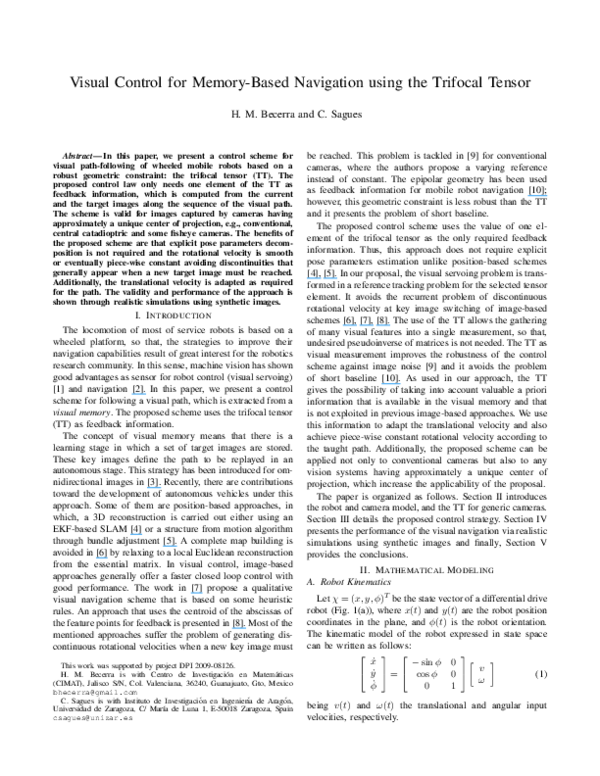 (PDF) Visual control for memory-based navigation using the trifocal tensor