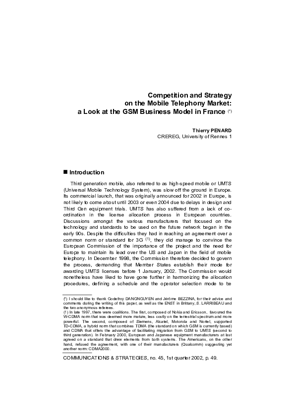 (PDF) Competition and strategy on the mobile telephony market: a look ...