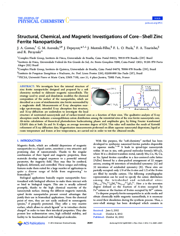 (PDF) Structural, Chemical, and Magnetic Investigations of Core–Shell Zinc Ferrite Nanoparticles