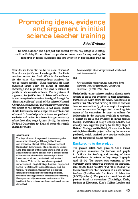 (PDF) Promoting ideas, evidence and argument in initial science teacher ...