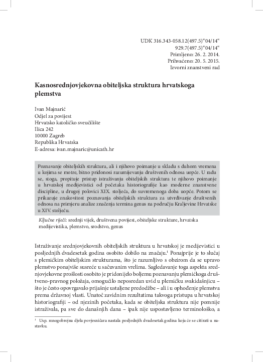 (PDF) Kasnosrednjovjekovna obiteljska struktura hrvatskoga plemstva ...