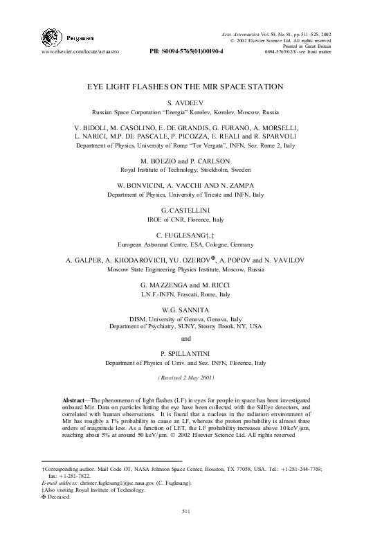 (PDF) Eye light flashes on the mir space station | C. Fuglesang ...