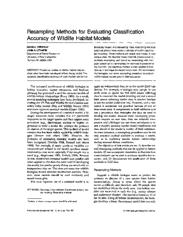 (PDF) Resampling methods for evaluating classification accuracy of wildlife habitat models