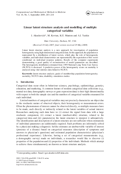 Pdf Linear Latent Structure Analysis And Modelling Of Multiple Categorical Variables