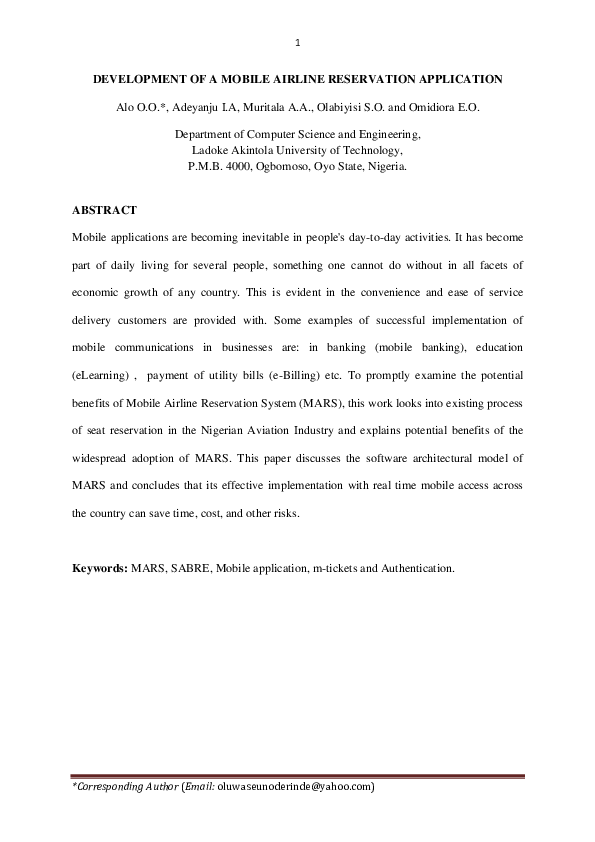 (PDF) Development of a Mobile Airline Reservation Application
