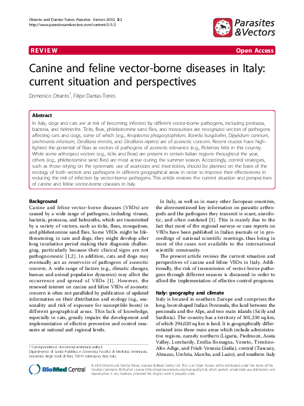 (PDF) Canine and feline vector-borne diseases in Italy: current ...