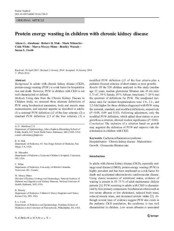 (PDF) MO1035: Adipokine Profile and Protein-Energy Wasting in Children ...