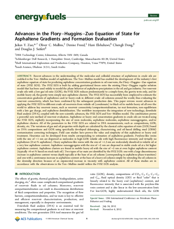 (PDF) Advances in the Flory−Huggins−Zuo Equation of State for ...