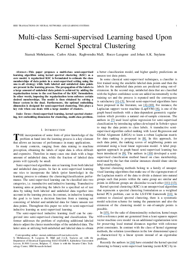 (PDF) Multiclass Semisupervised Learning Based Upon Kernel Spectral Clustering