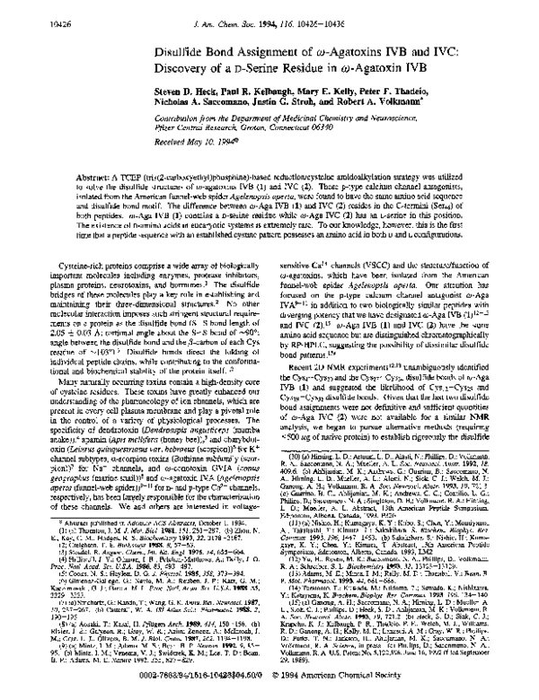 (PDF) Disulfide Bond Assignment of .omega.-Agatoxins IVB and IVC ...