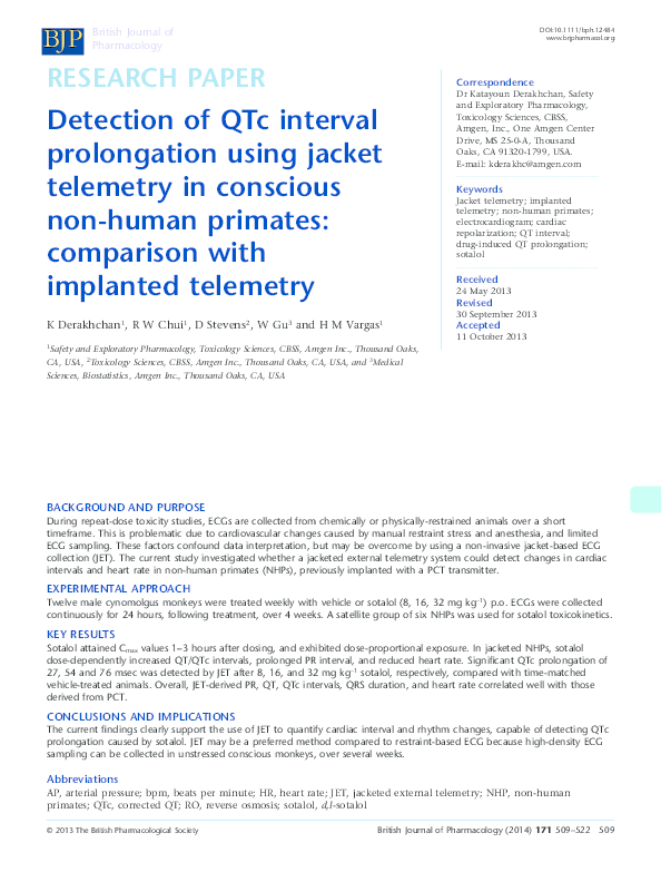 (PDF) Detection of QTc interval prolongation using jacket telemetry in ...