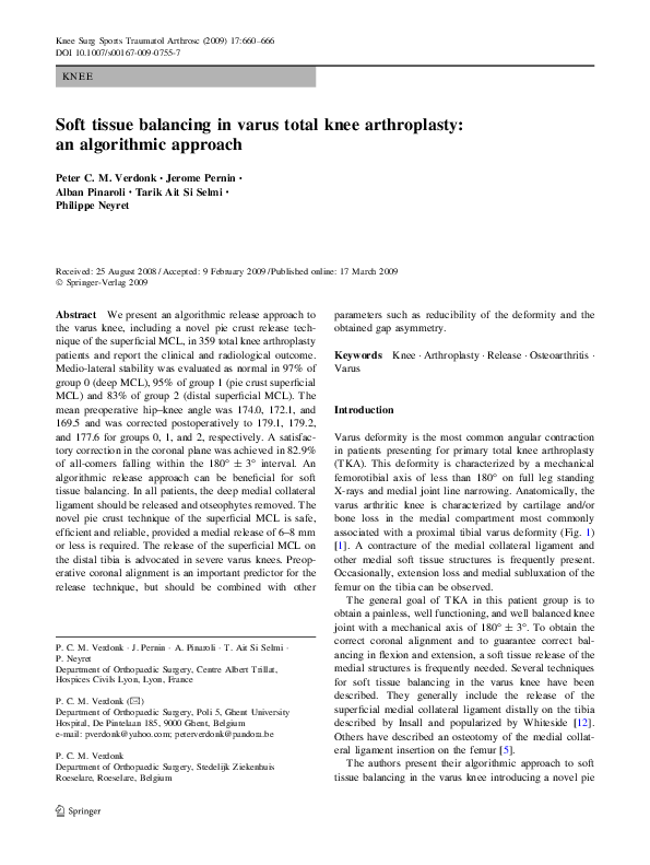 (PDF) Soft tissue balancing in varus total knee arthroplasty: an ...