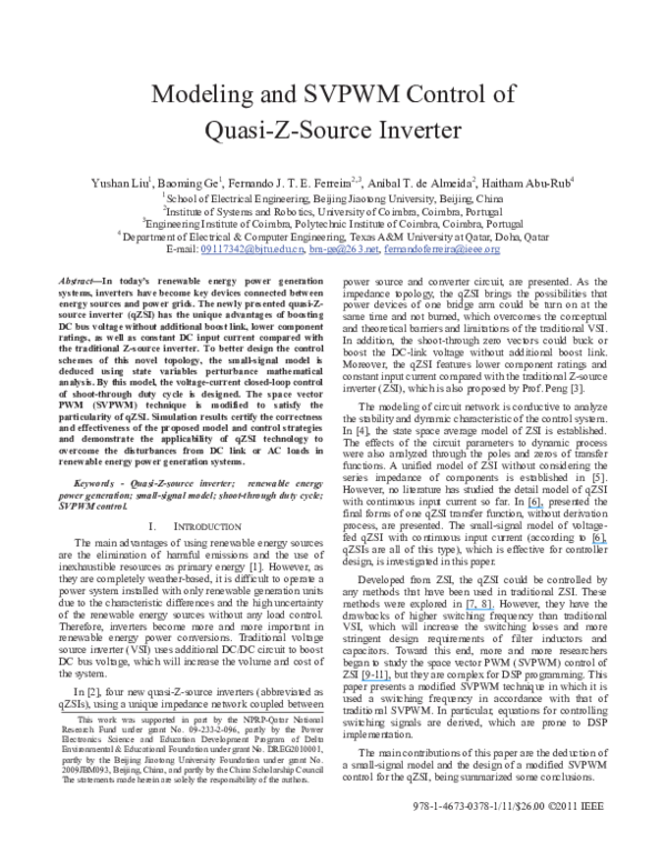 (PDF) Modeling and SVPWM control of quasi-Z-source inverter