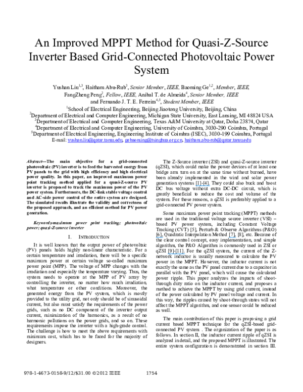 (PDF) An improved MPPT method for quasi-Z-source inverter based grid-connected photovoltaic ...