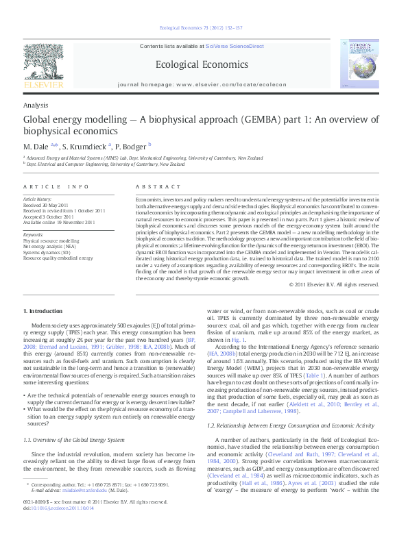 (PDF) Global energy modelling — A biophysical approach (GEMBA) part 1 ...