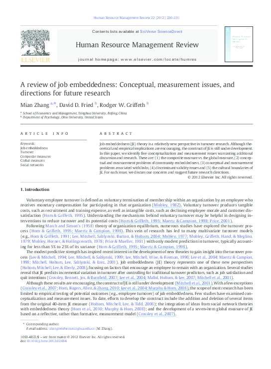 (PDF) A review of job embeddedness: Conceptual, measurement issues, and ...