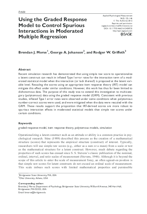 (PDF) Using the Graded Response Model to Control Spurious Interactions ...