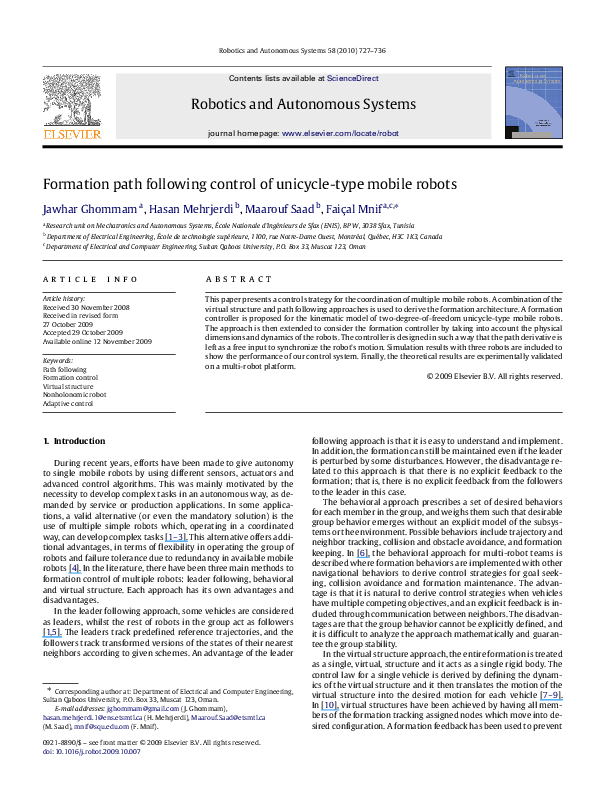 Pdf Formation Path Following Control Of Unicycle Type Mobile Robots