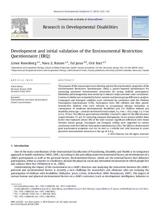 (PDF) Development and initial validation of the Environmental ...