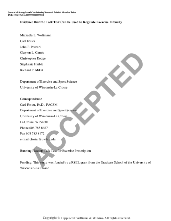 (PDF) Evidence that the talk test can be used to regulate exercise ...