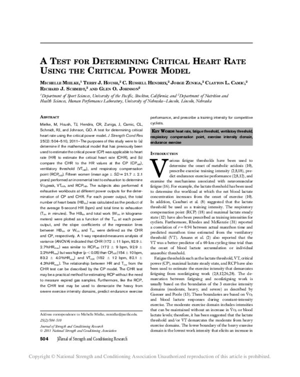 (PDF) A Test For Determining Critical Heart Rate Using The Critical ...