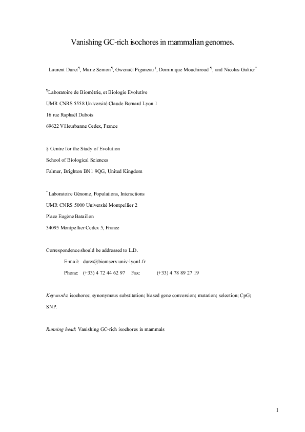 (PDF) Vanishing GC-rich isochores in mammalian genomes