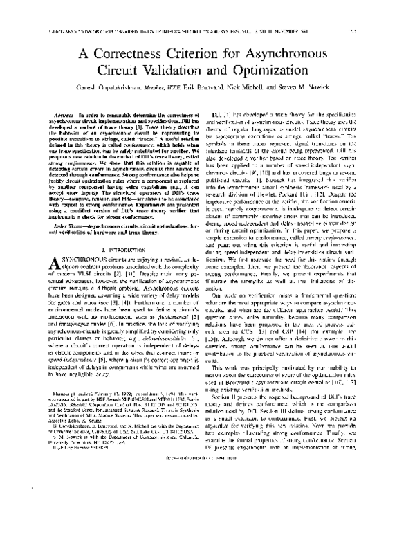 (PDF) A correctness criterion for asynchronous circuit validation and optimization