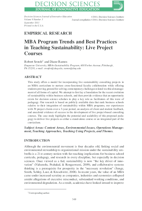 (PDF) MBA Program Trends and Best Practices in Teaching Sustainability ...