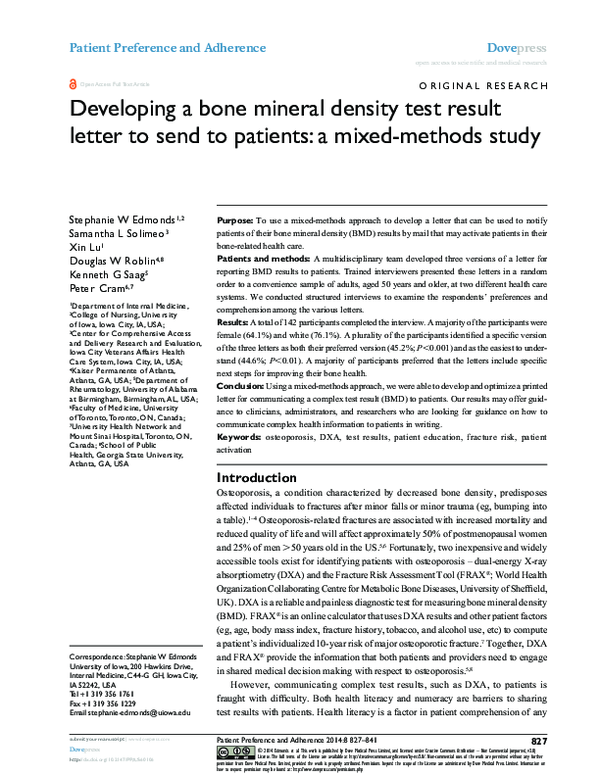 (PDF) Developing a bone mineral density test result letter to send to ...