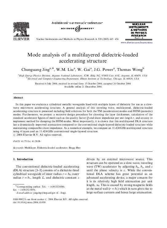 (PDF) Mode analysis of a multilayered dielectric-loaded accelerating structure
