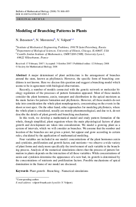 (PDF) Modeling of Branching Patterns in Plants