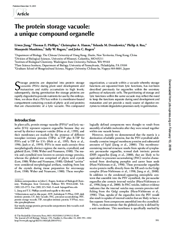 (PDF) The protein storage vacuole: a unique compound organelle