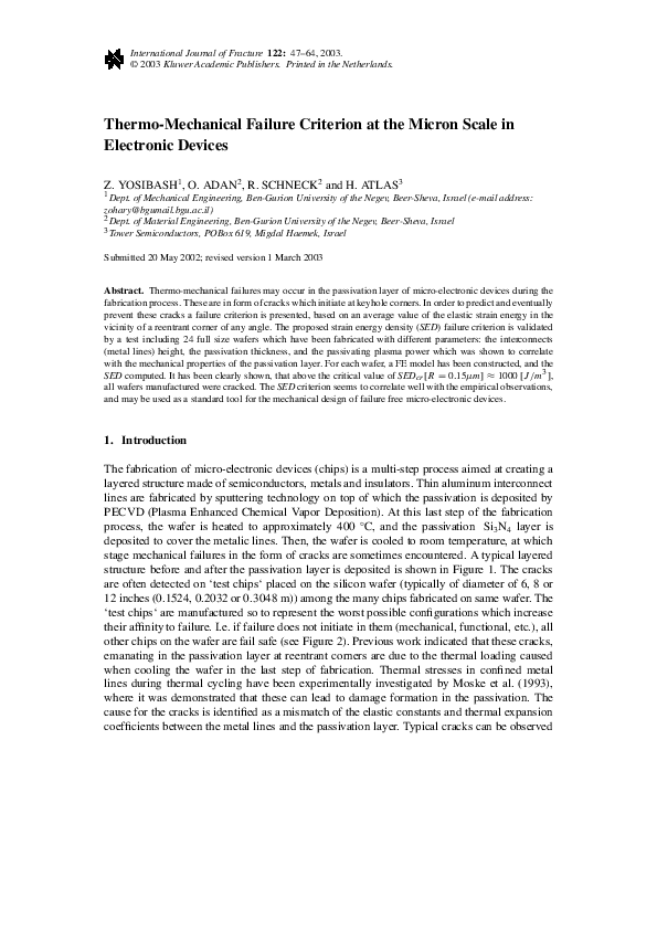 (PDF) Micron-Scale Failure Criterion in Electronics