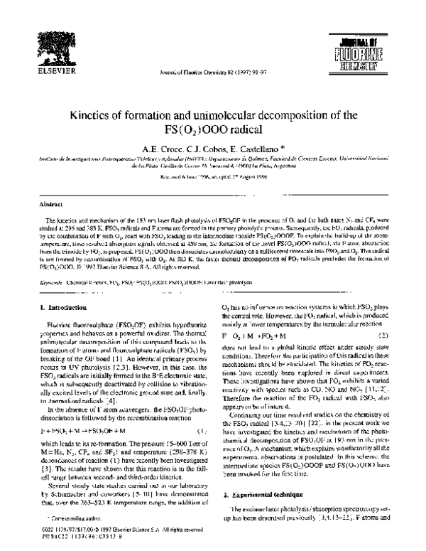 (PDF) Kinetics of formation and unimolecular decomposition of the FS(O2 ...