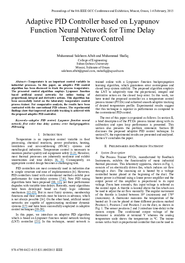 (PDF) Adaptive PID controller based on Lyapunov function neural network for time delay ...