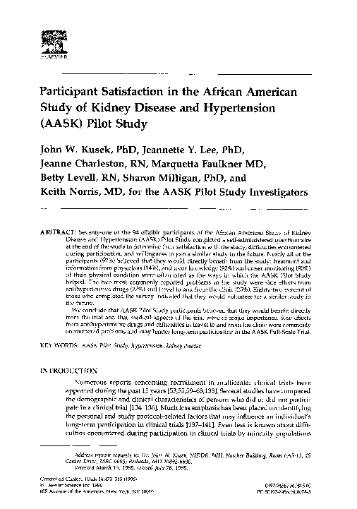 (PDF) Participant satisfaction in the African American Study of Kidney ...