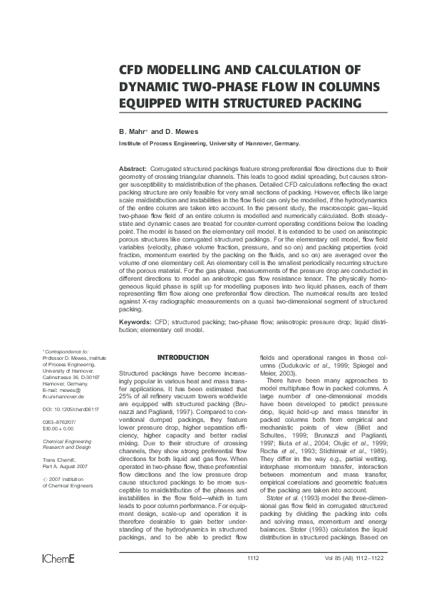(PDF) CFD Modelling and Calculation of Dynamic Two-Phase Flow in Columns Equipped with ...