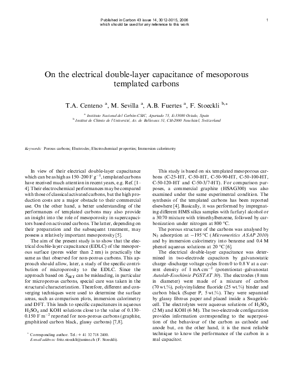 Pdf On The Electrical Double Layer Capacitance Of Mesoporous Templated Carbons Marta Sevilla