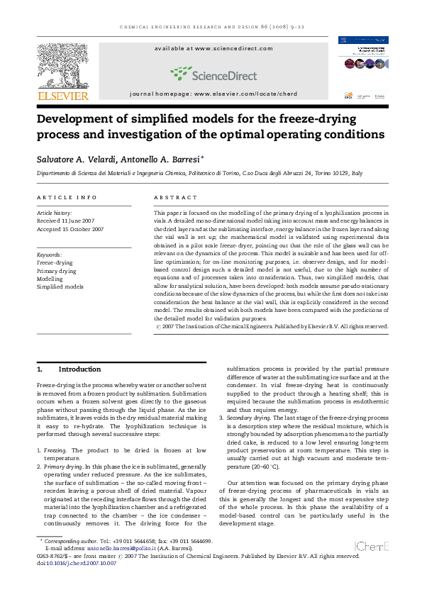 (PDF) Development of simplified models for the freeze-drying process and investigation of the ...