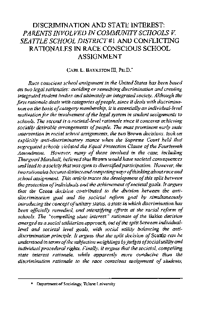 (PDF) Discrimination and State Interest: Parents Involved in Community ...