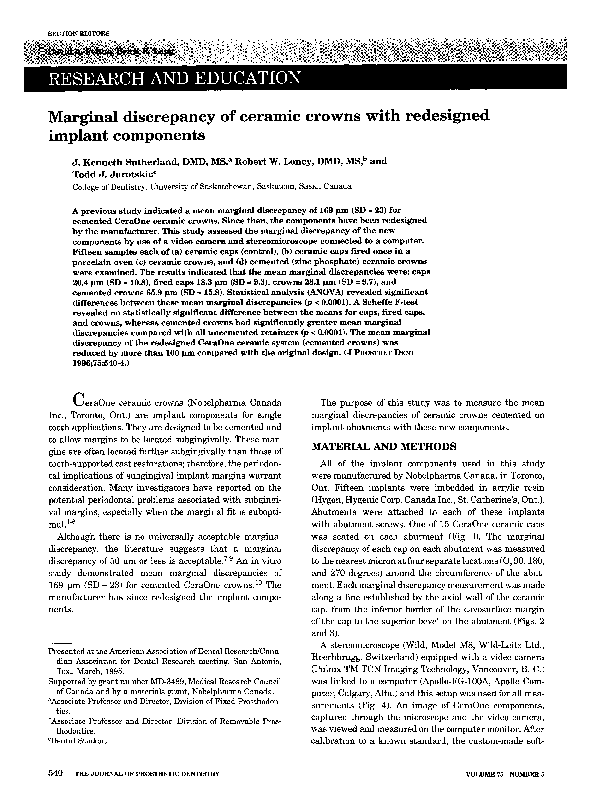 (PDF) Marginal discrepancy of ceramic crowns with redesigned implant ...