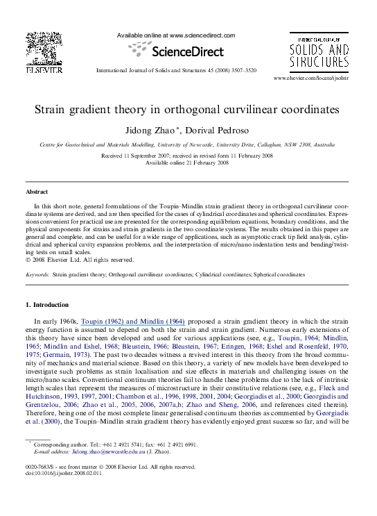 (PDF) Strain gradient theory in orthogonal curvilinear coordinates