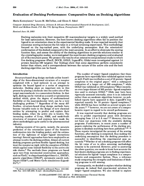 Pdf Evaluation Of Docking Performance Comparative Data On Docking