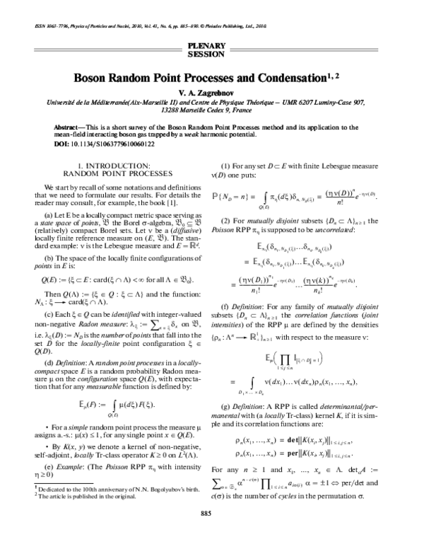 (PDF) Boson random point processes and condensation