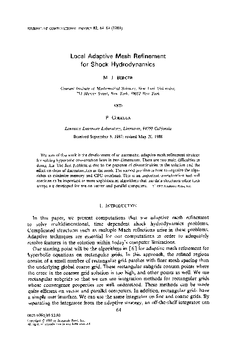 (PDF) Local adaptive mesh refinement for shock hydrodynamics