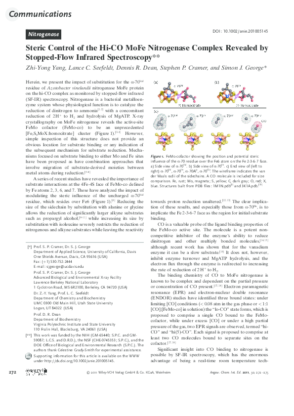 (PDF) Steric Control of the Hi-CO MoFe Nitrogenase Complex Revealed by ...