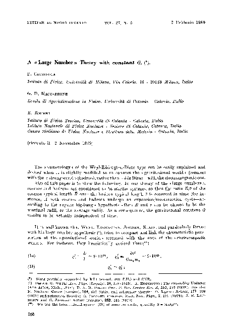(PDF) A «large number» theory with constant G | Erasmo Recami ...
